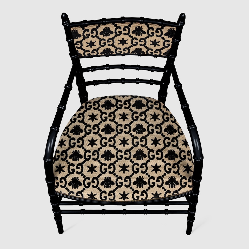 Chiavari GG bees chair with arm rest in black and beige GG jacquard ...