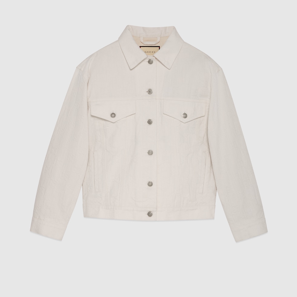 GG denim jacquard jacket in white | GUCCI® 香港