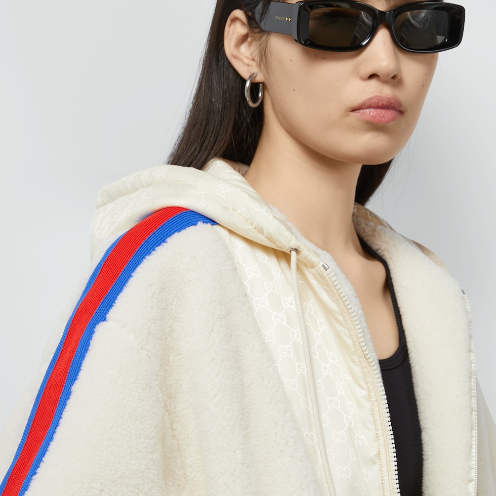 Fleece wool zip jacket with Web in off white | GUCCI® UK