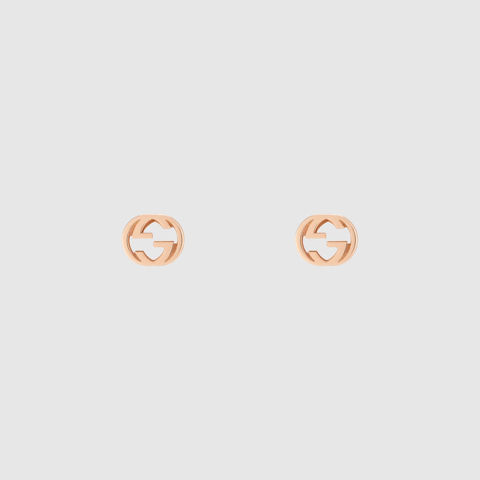 Gucci Interlocking stud earrings in 18k rose gold | GUCCI® CA