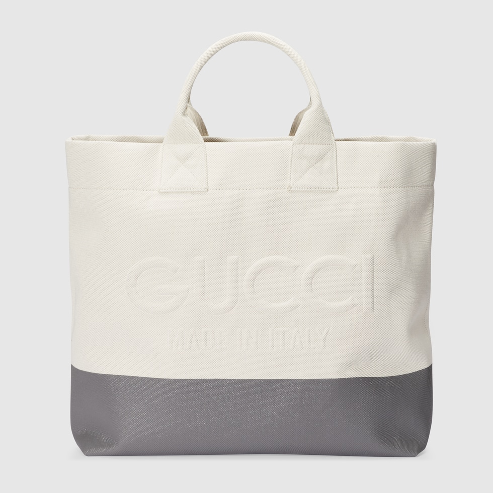Canvas tote bag with embossed detail in natural canvas with grey ...