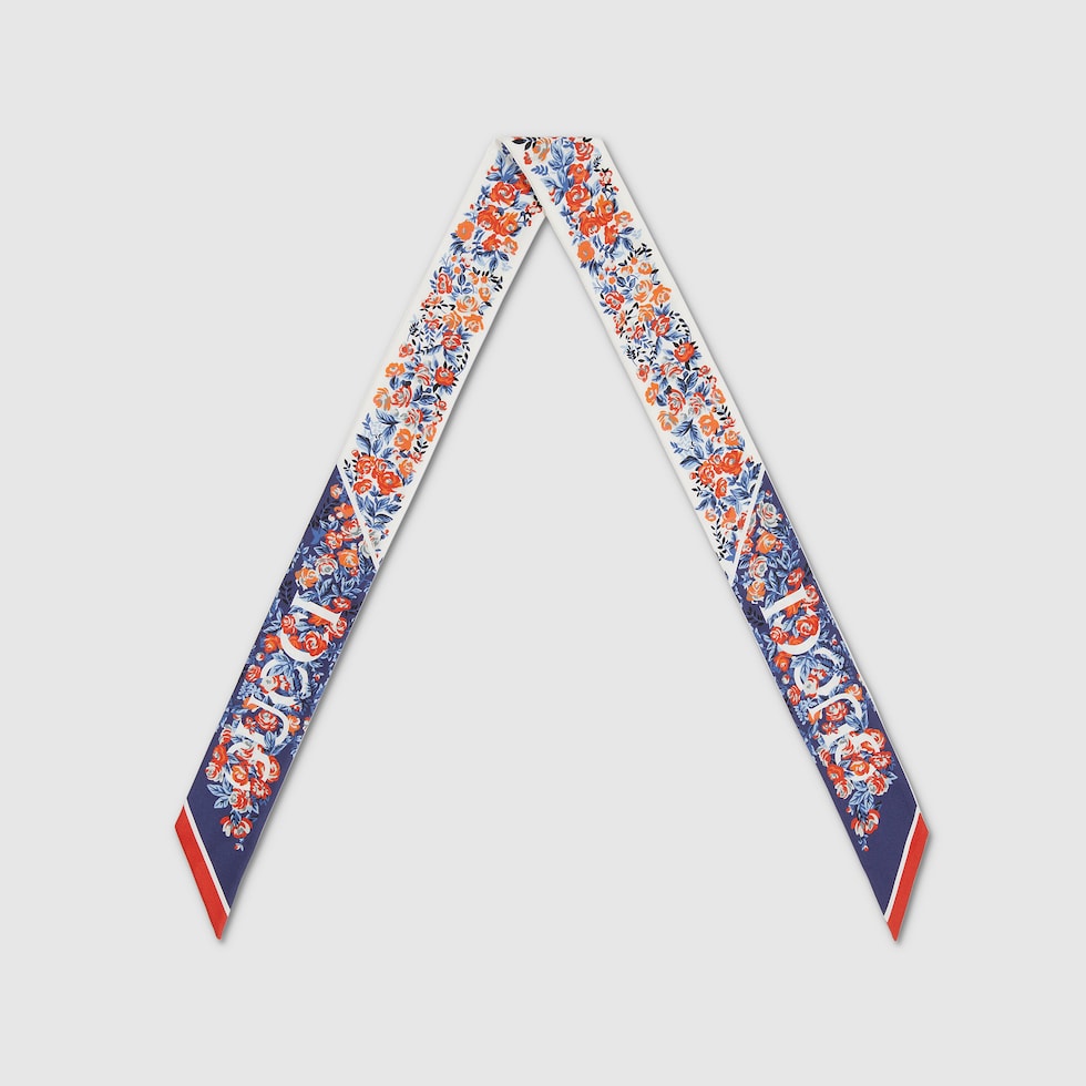 Printed silk ribbon in navy and red | GUCCI® AU