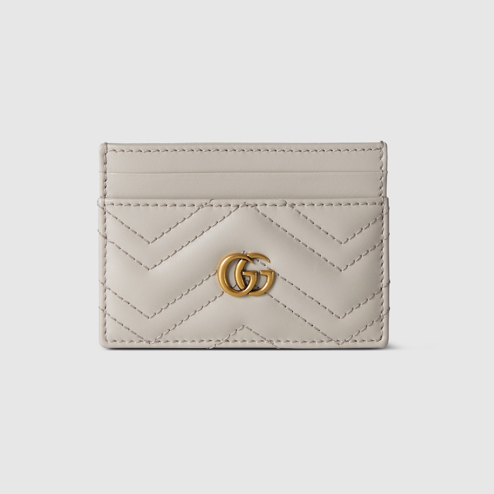GG Marmont matelassé card case in light grey leather | GUCCI® UK