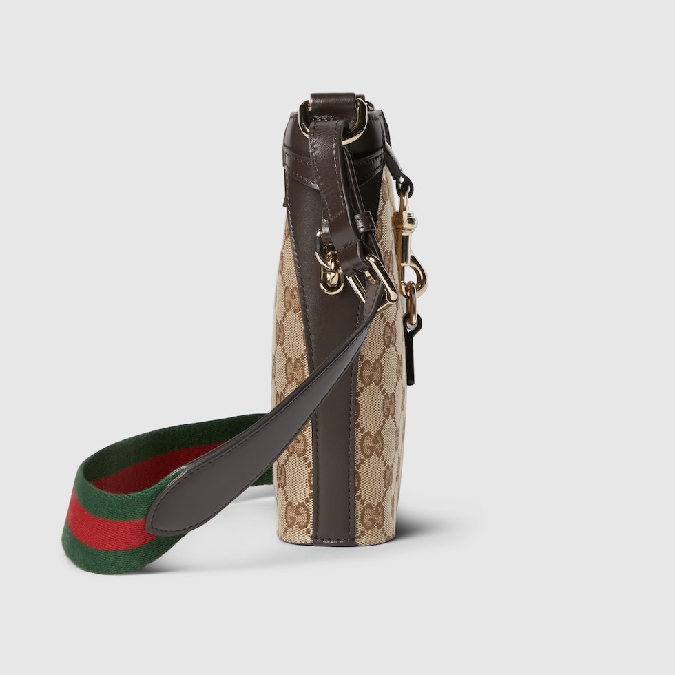 Mini bucket shoulder bag in beige and ebony canvas | GUCCI® RO