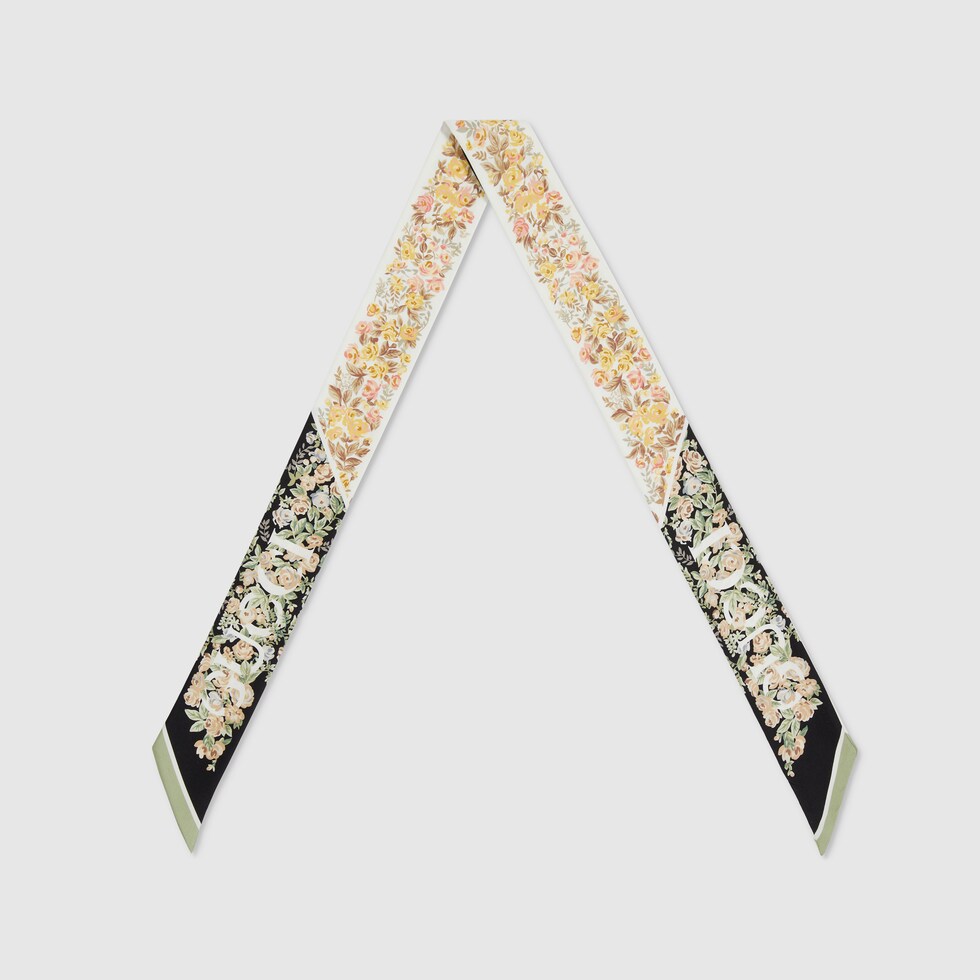 Printed silk neck bow in black and beige | GUCCI® ZA