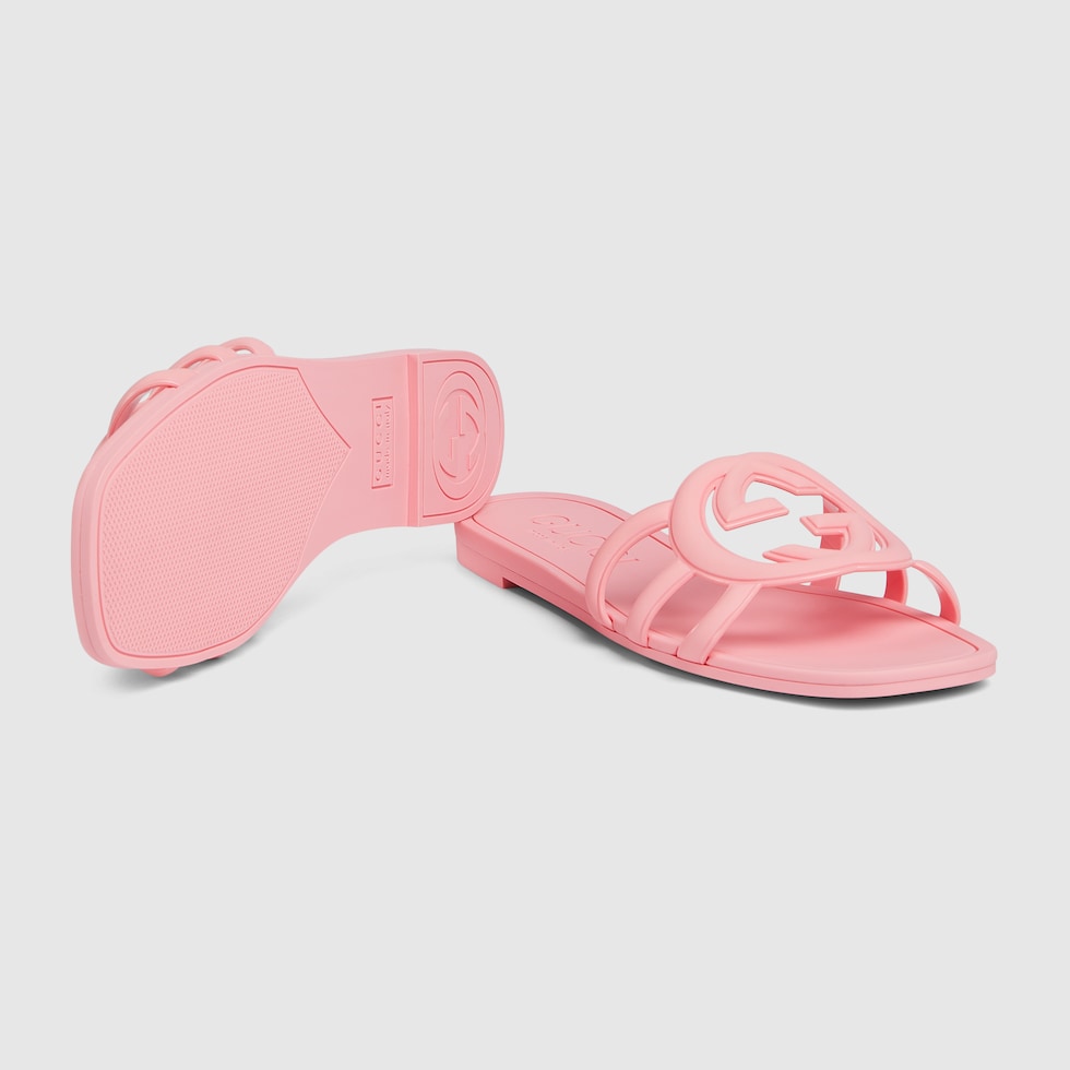 Sandalo slider donna con Incrocio GG in gomma rosa | GUCCI® Italia