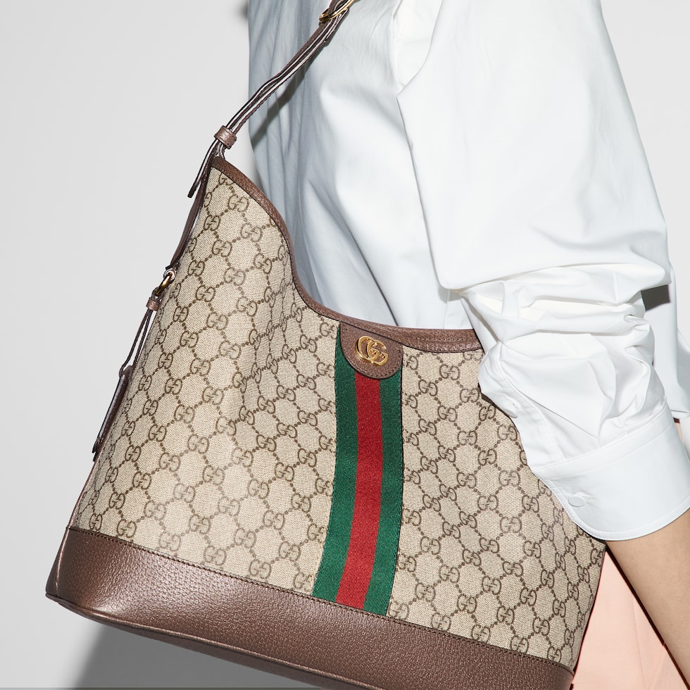 Ophidia large shoulder bag in beige and dark brown GG Supreme | GUCCI® NL