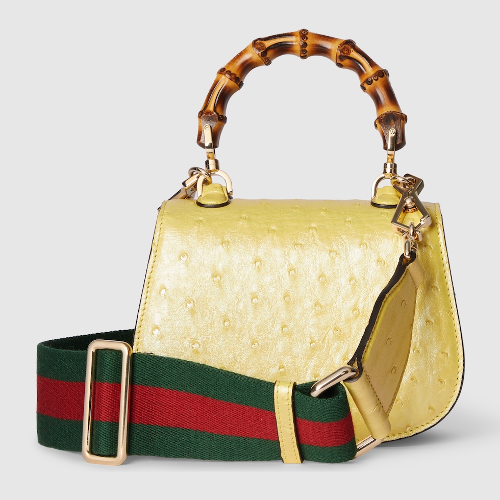 Gucci Bamboo 1947 ostrich mini bag in pastel yellow | GUCCI® US