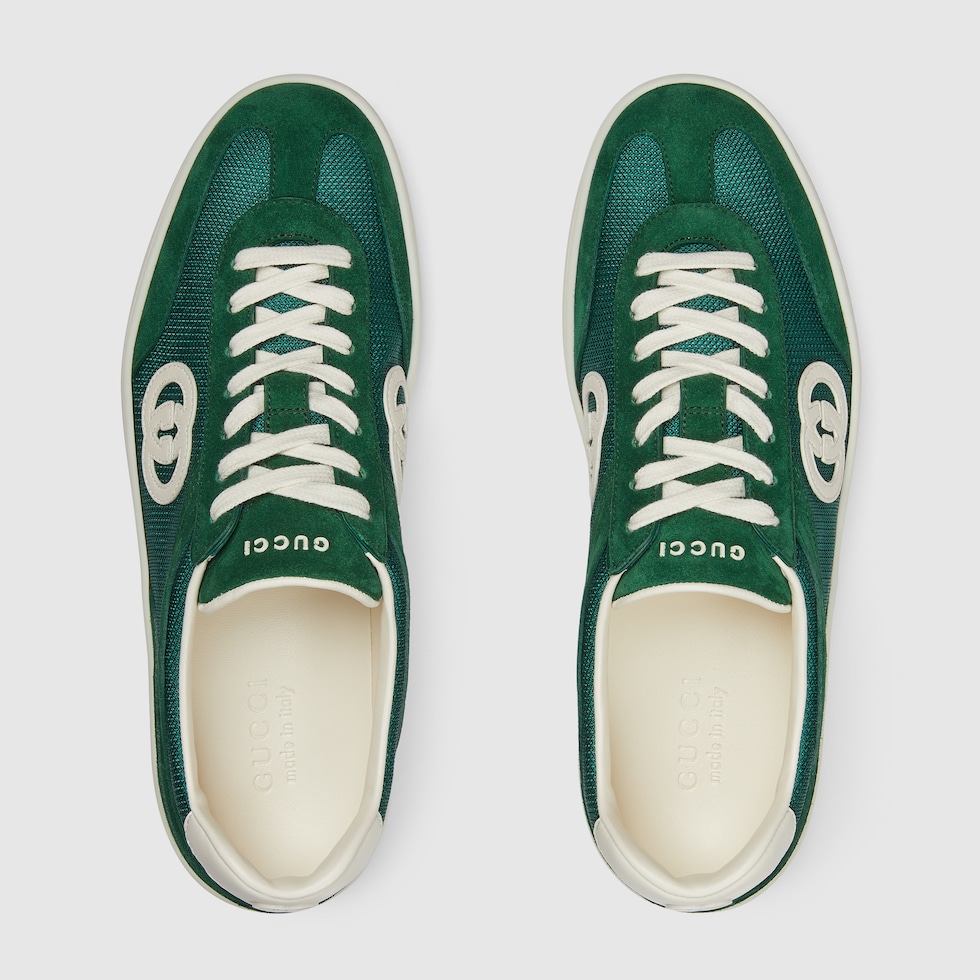 Men's trainer with Interlocking G in green suede | GUCCI® UK