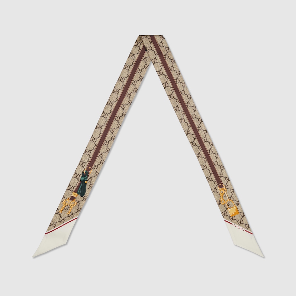 Printed silk twill ribbon in beige and ebony GG | GUCCI® US