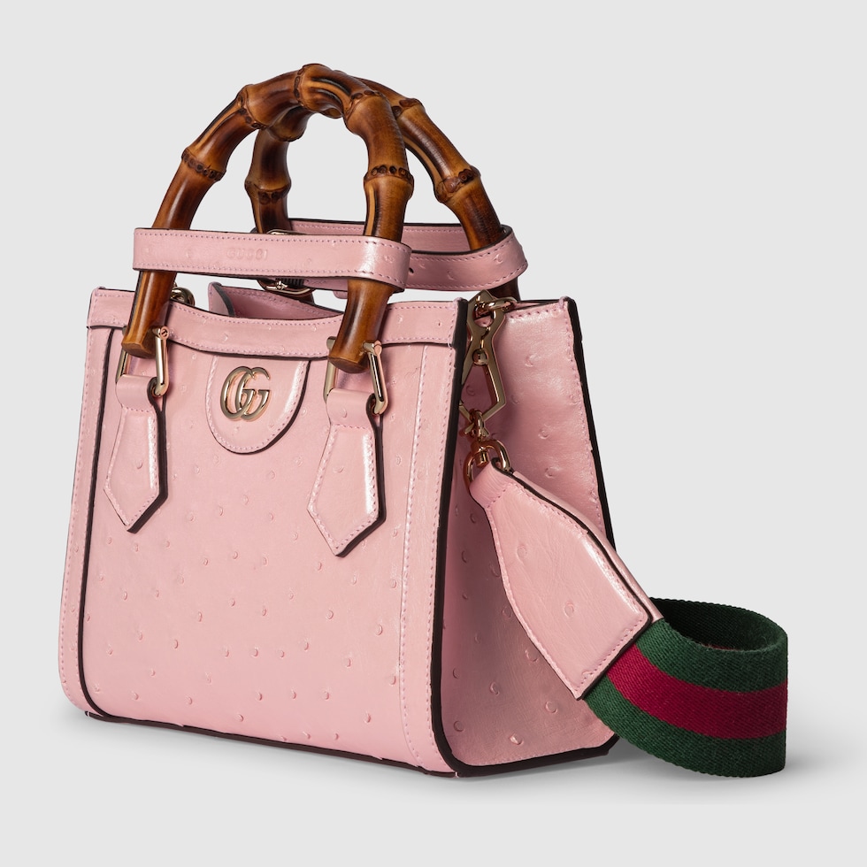 Gucci Diana ostrich mini tote bag in pastel pink | GUCCI® AE