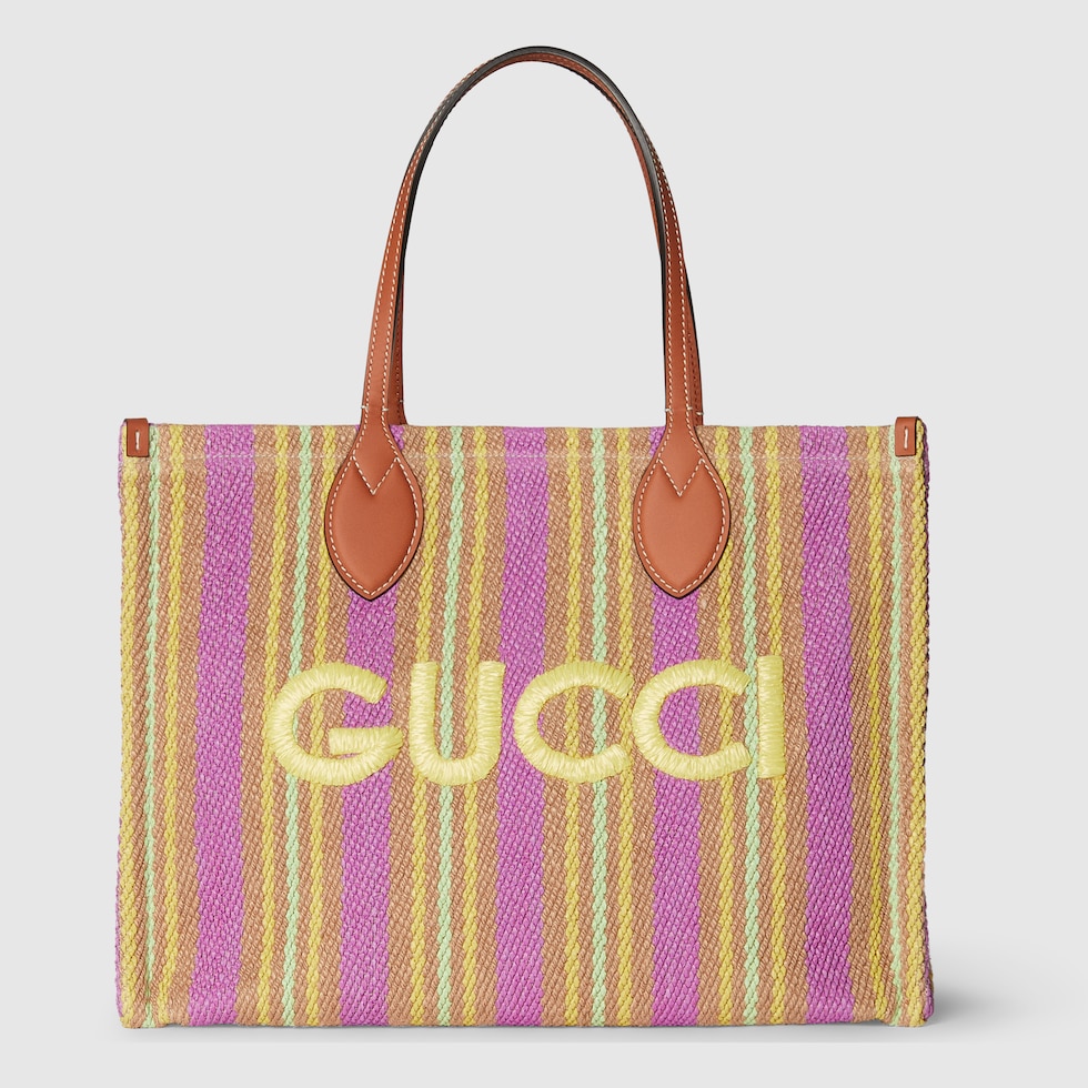 Medium jute tote with Gucci patch in multicolour jute | GUCCI® AE