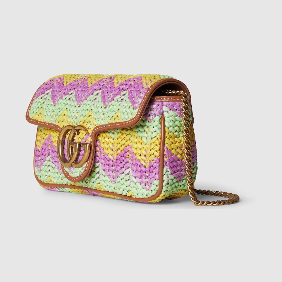 GG Marmont super mini bag in multicolor raffia and viscose | GUCCI® PT