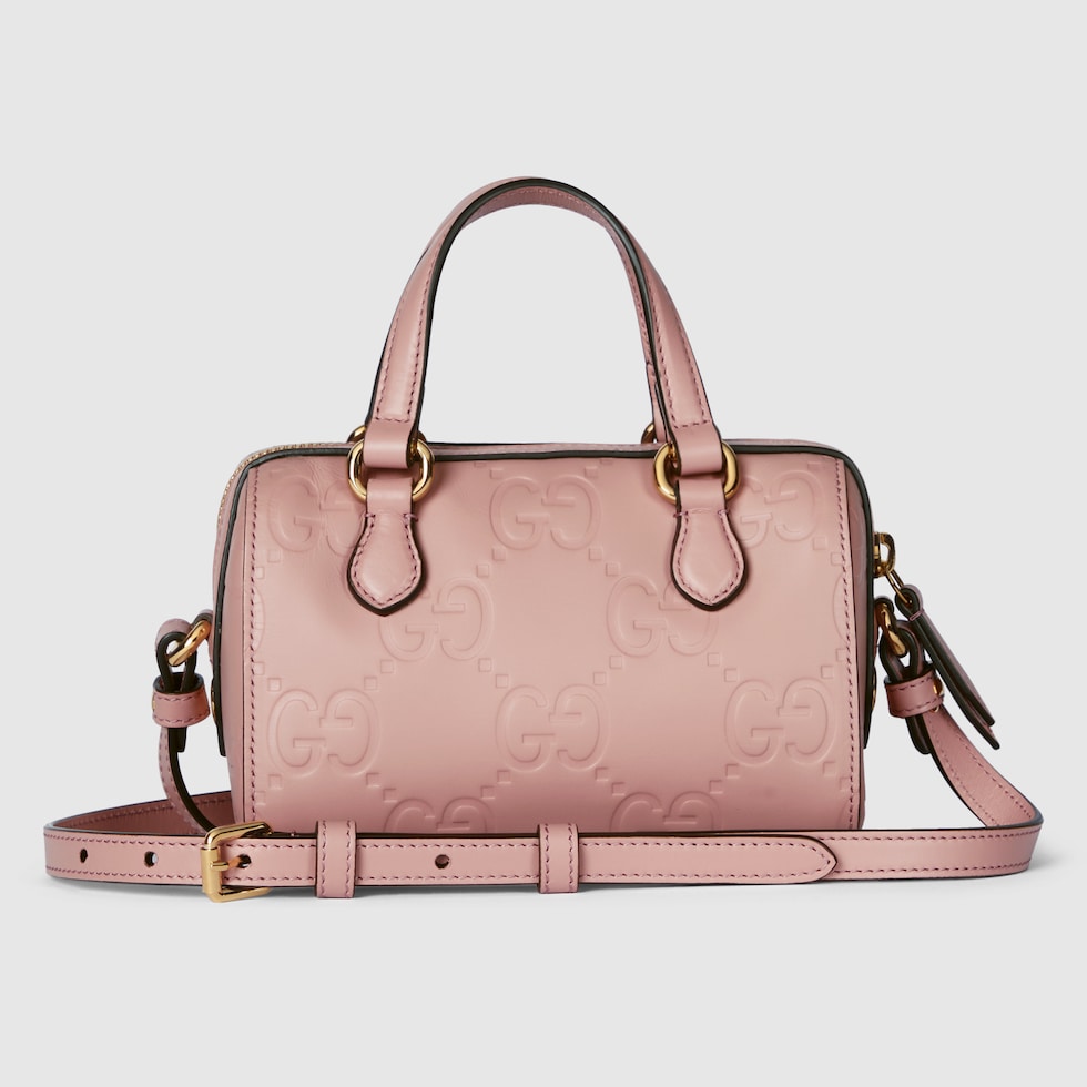 GG super mini top handle bag in rose beige leather | GUCCI® Australia