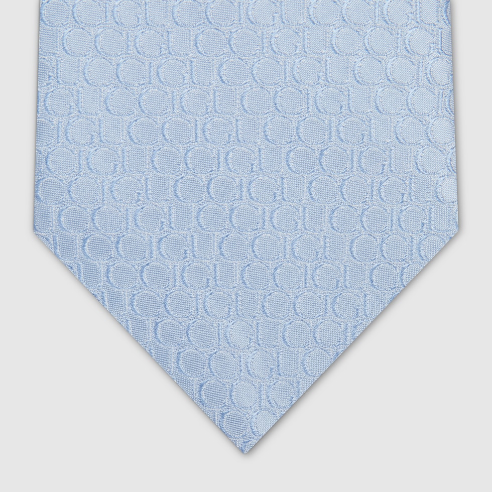 Allover Gucci silk tie in light blue | GUCCI® TH
