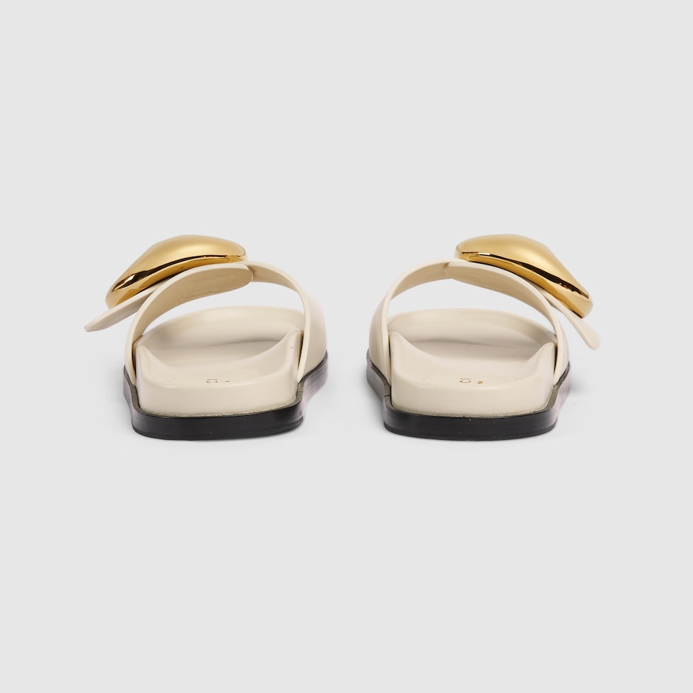 Women's Gucci Marina chain slide sandal in white leather | GUCCI® UK