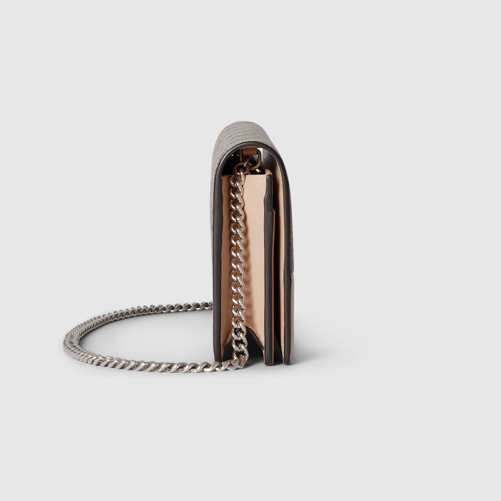 GG Marmont chain wallet in ebony Supreme, light beige GG Marmont chain wallet in ebony Supreme, light beige