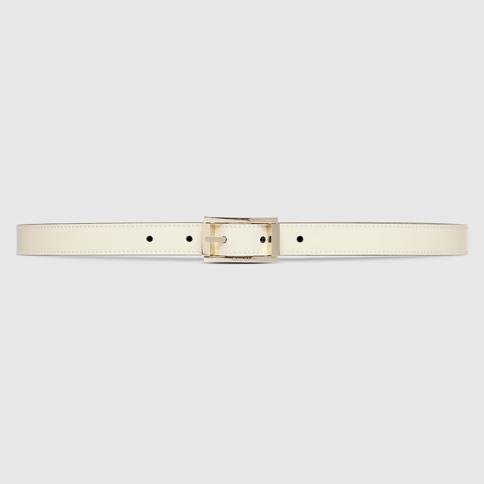 Reversible thin belt with rectangular buckle in ivory and dark brown ...