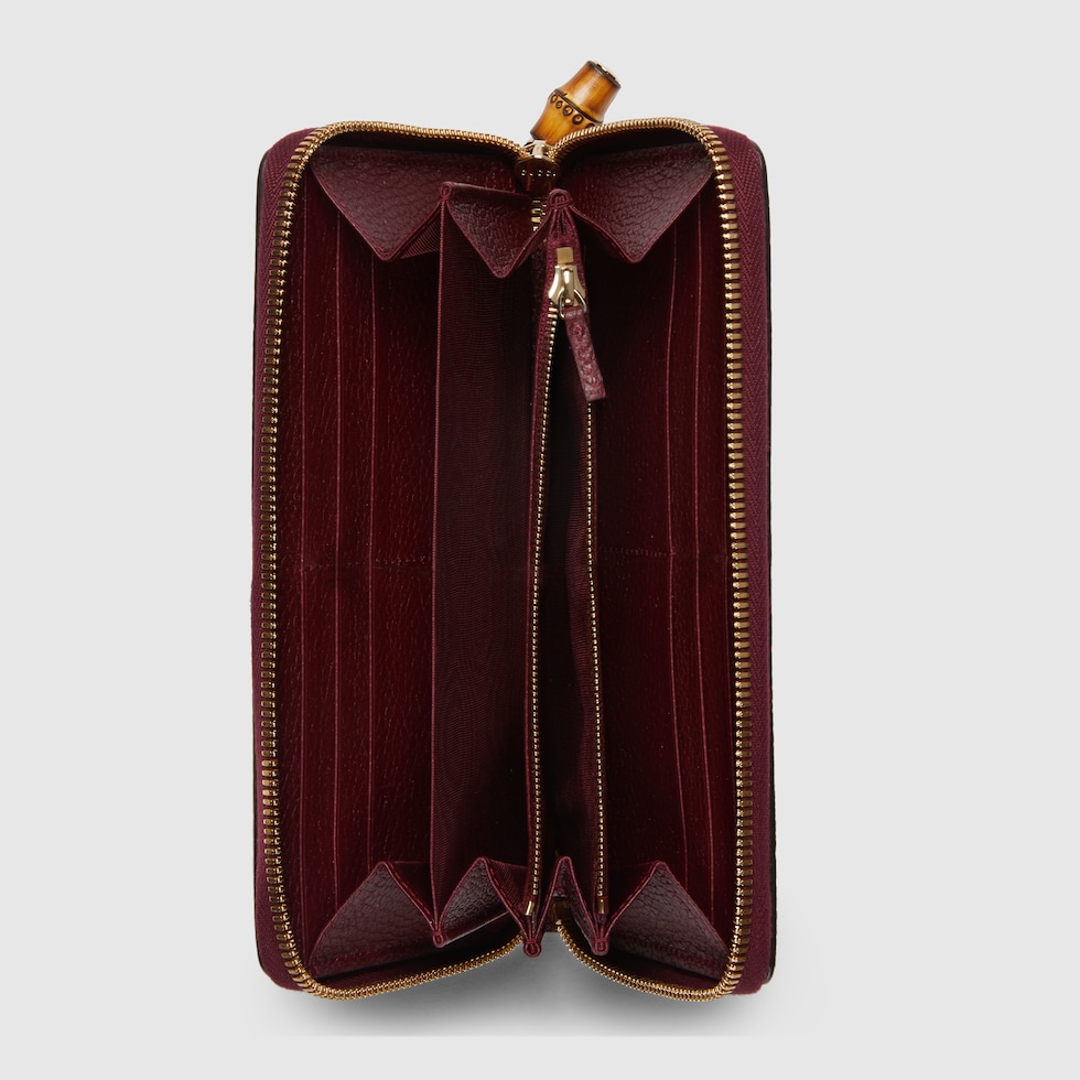Double G zip wallet with bamboo in Rosso Ancora red leather | GUCCI® UK