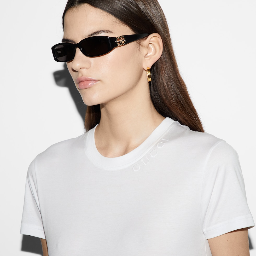Embroidered cotton jersey T-shirt in white | GUCCI® SG