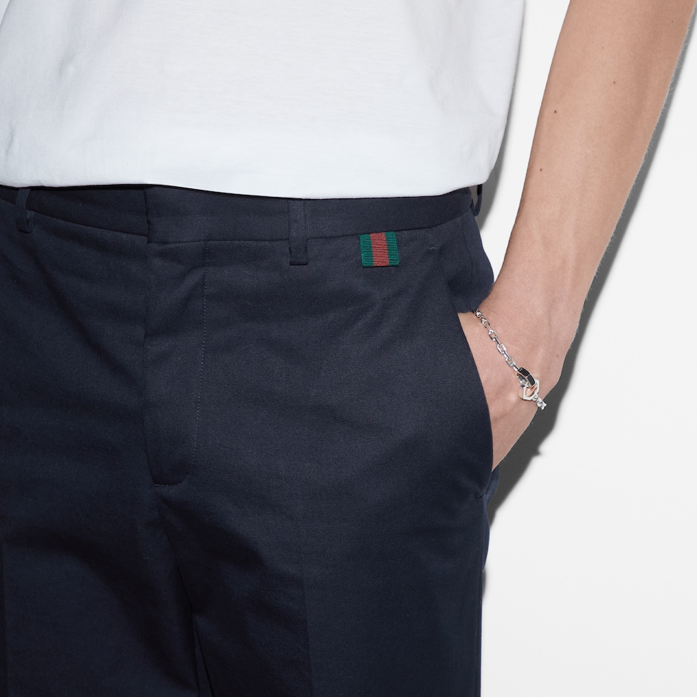 Double cotton twill pant with Web in dark blue | GUCCI® SE