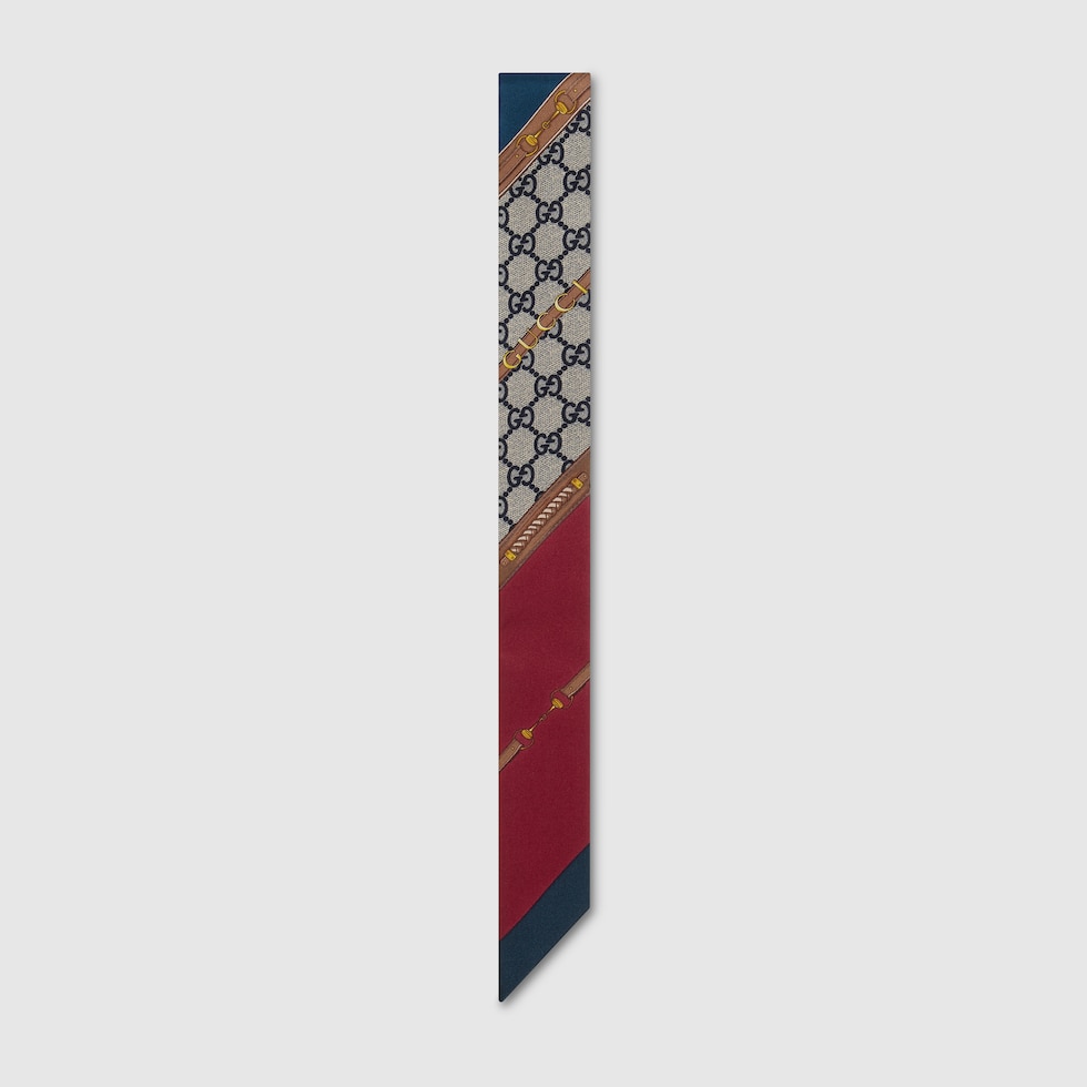 Cinta de seda con estampado Gucci tradicional en color vino, azul y ...