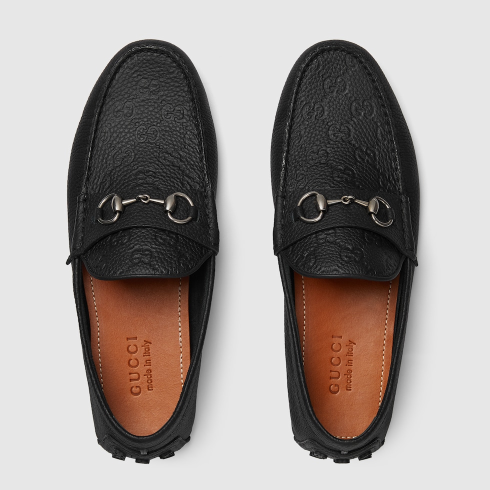 Men's driver with Horsebit in black GG leather | GUCCI® UK