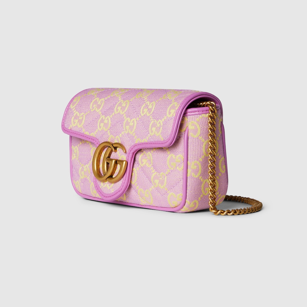 กระเป๋า GG super mini shoulder bag inผ้าแคนวาสสีม่วงไลแลคและสีเหลือง ...