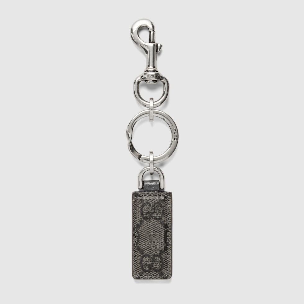 Ophidia keychain with hook closure in grey and black GG Supreme | GUCCI® AE