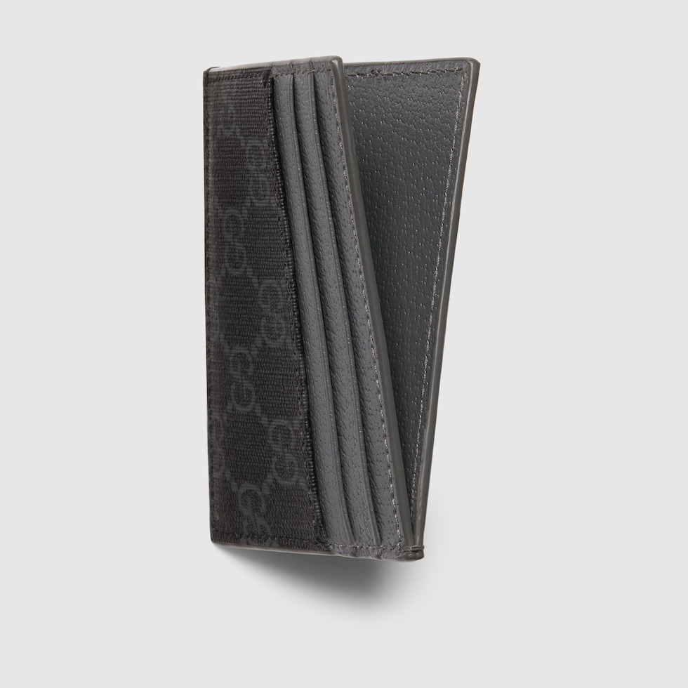 Grey trim GG card case in black GG Supreme | GUCCI® UK
