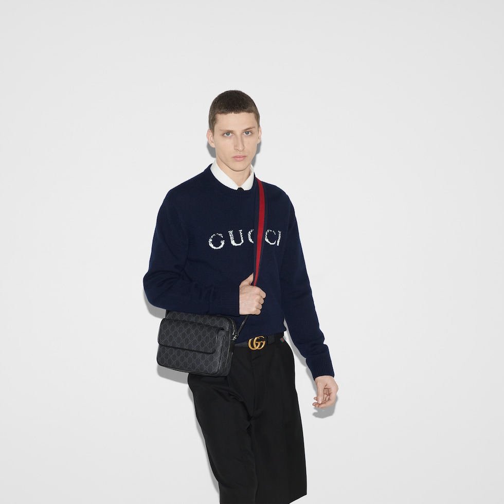 Sac à bandoulière GG Black petit format en toile GG Supreme noire ...