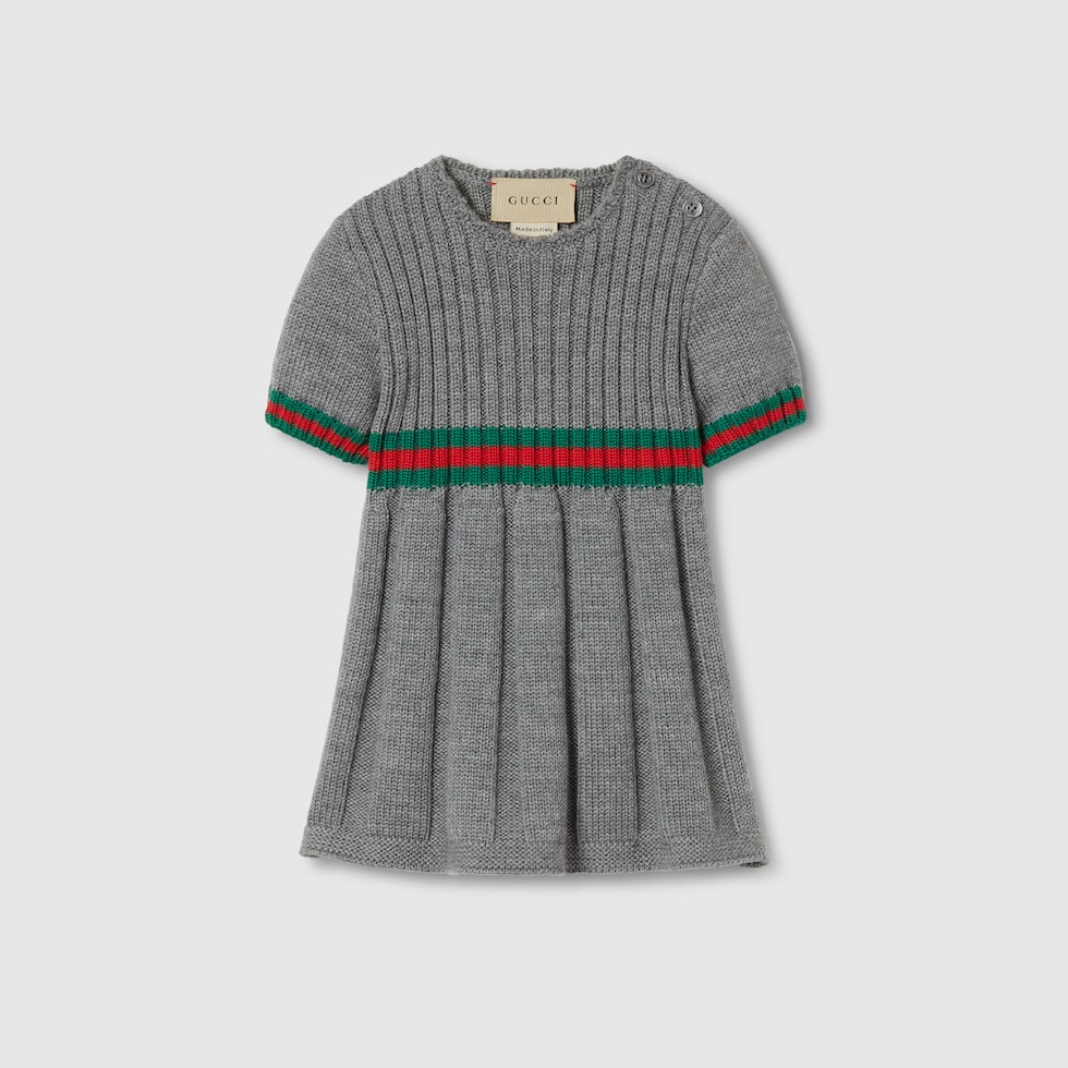 Baby wool dress with Web in grey | GUCCI® US