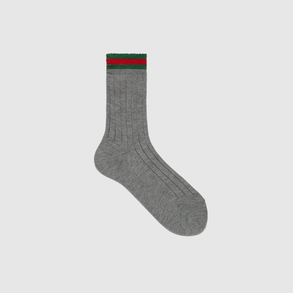 Children's Web rib stitch cotton socks in grey | GUCCI® US