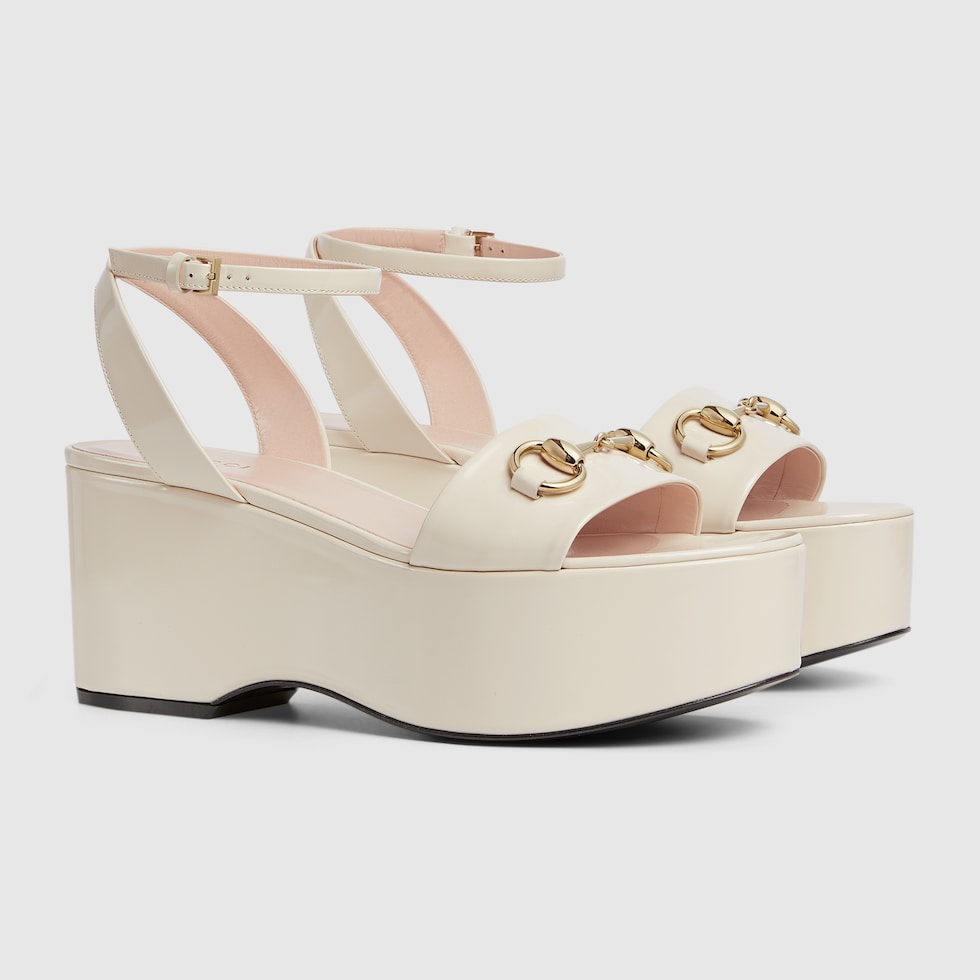 Women's Horsebit flatform sandal in white leather | GUCCI® US