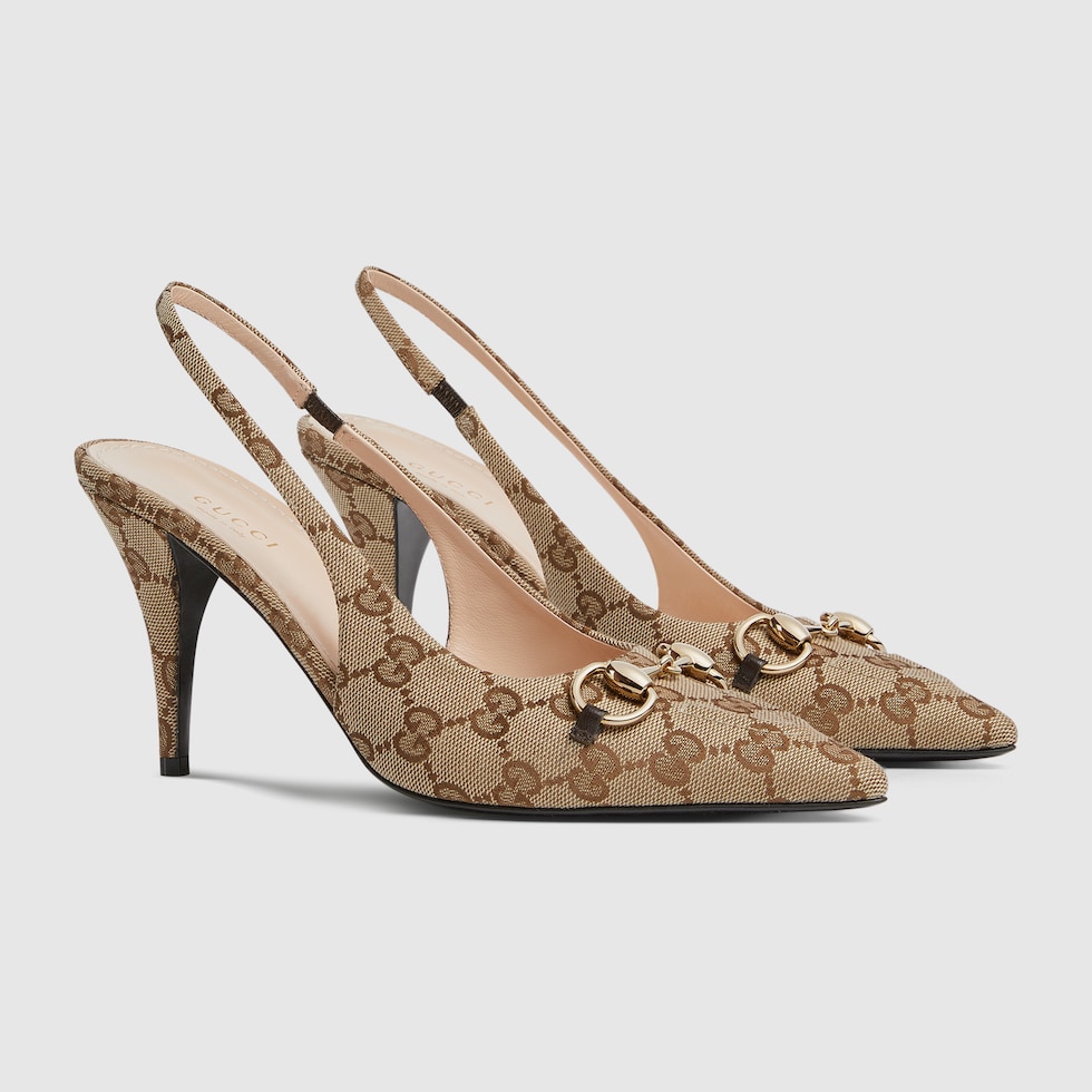 Escarpins avec détail Mors pour femme en toile Original GG beige et ...