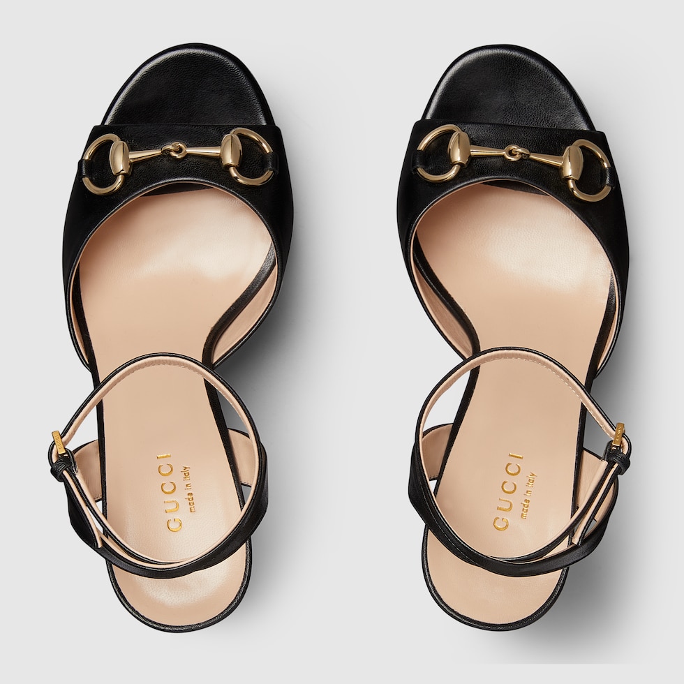 Women's Horsebit platform sandal in black leather | GUCCI® US