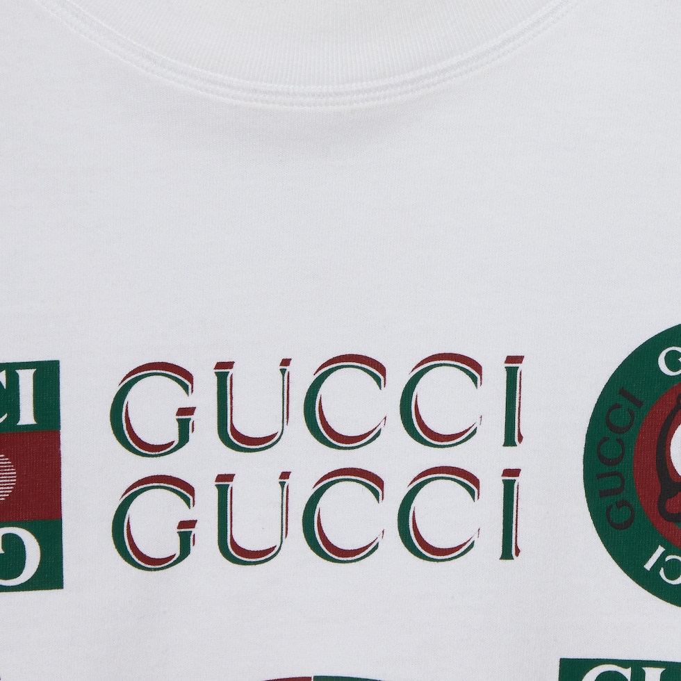 Cotton jersey T-shirt with Gucci print in white | GUCCI® UK