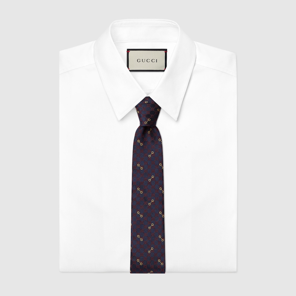 GG silk jacquard tie in blue and red | GUCCI® US