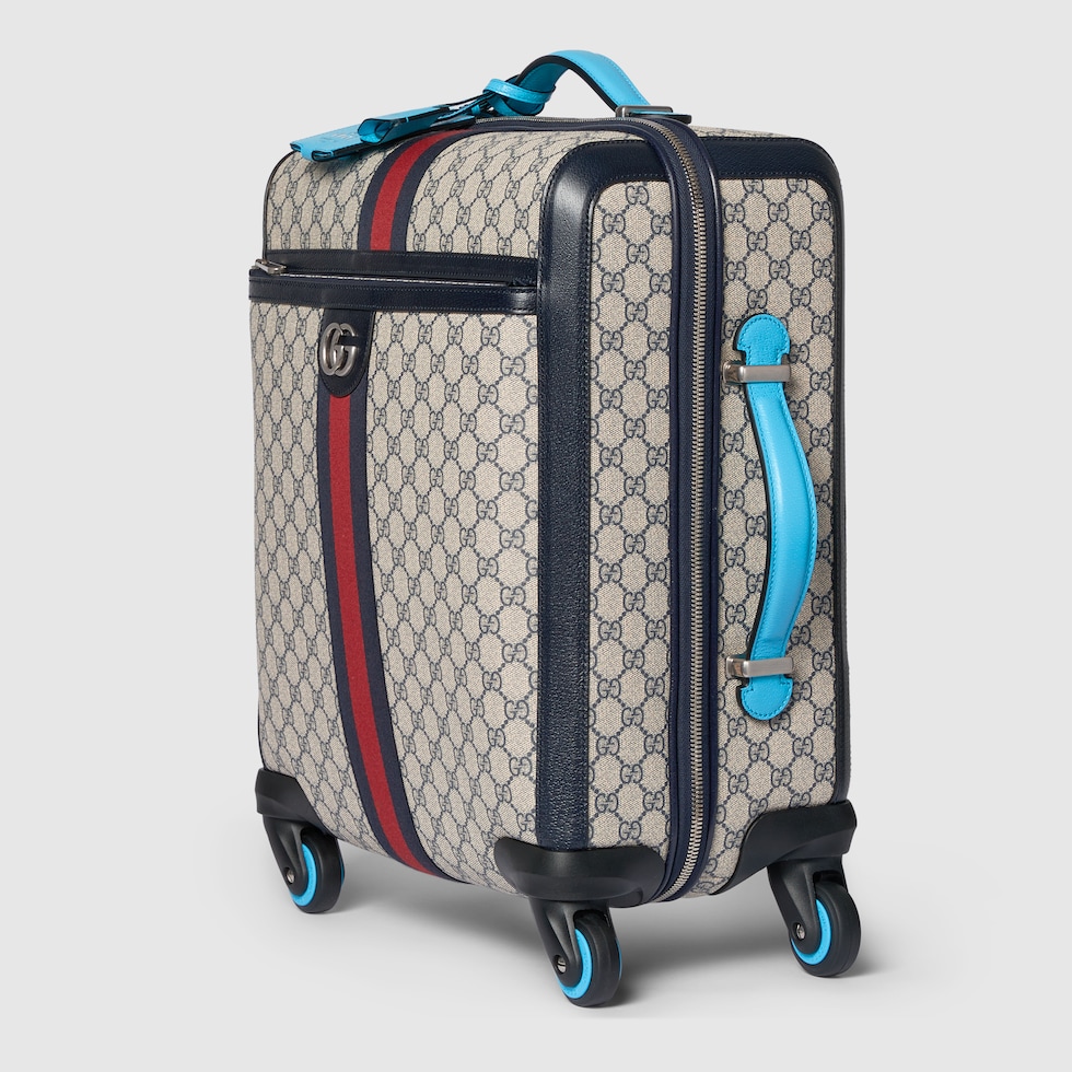 Gucci Savoy small cabin trolley in beige and blue GG Supreme | GUCCI® UK