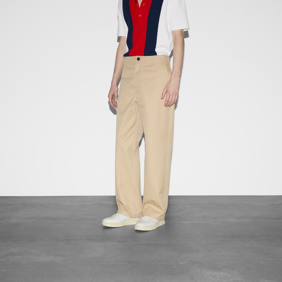 Double cotton twill pant with Web in sand | GUCCI® TR