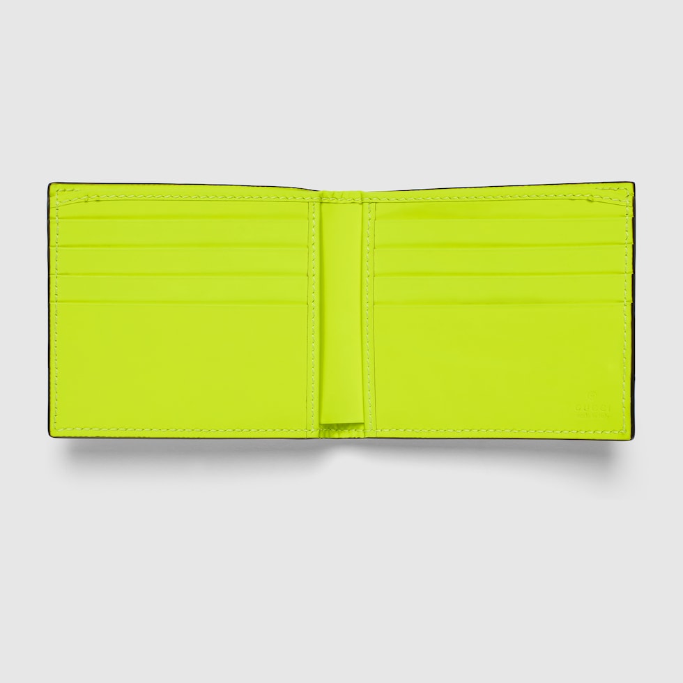 GG rubber-effect bi-fold wallet in fluorescent yellow leather | GUCCI® AE
