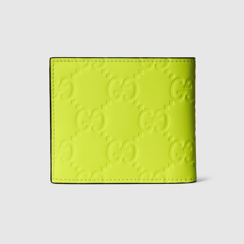 GG rubber-effect bi-fold wallet in fluorescent yellow leather | GUCCI® 香港