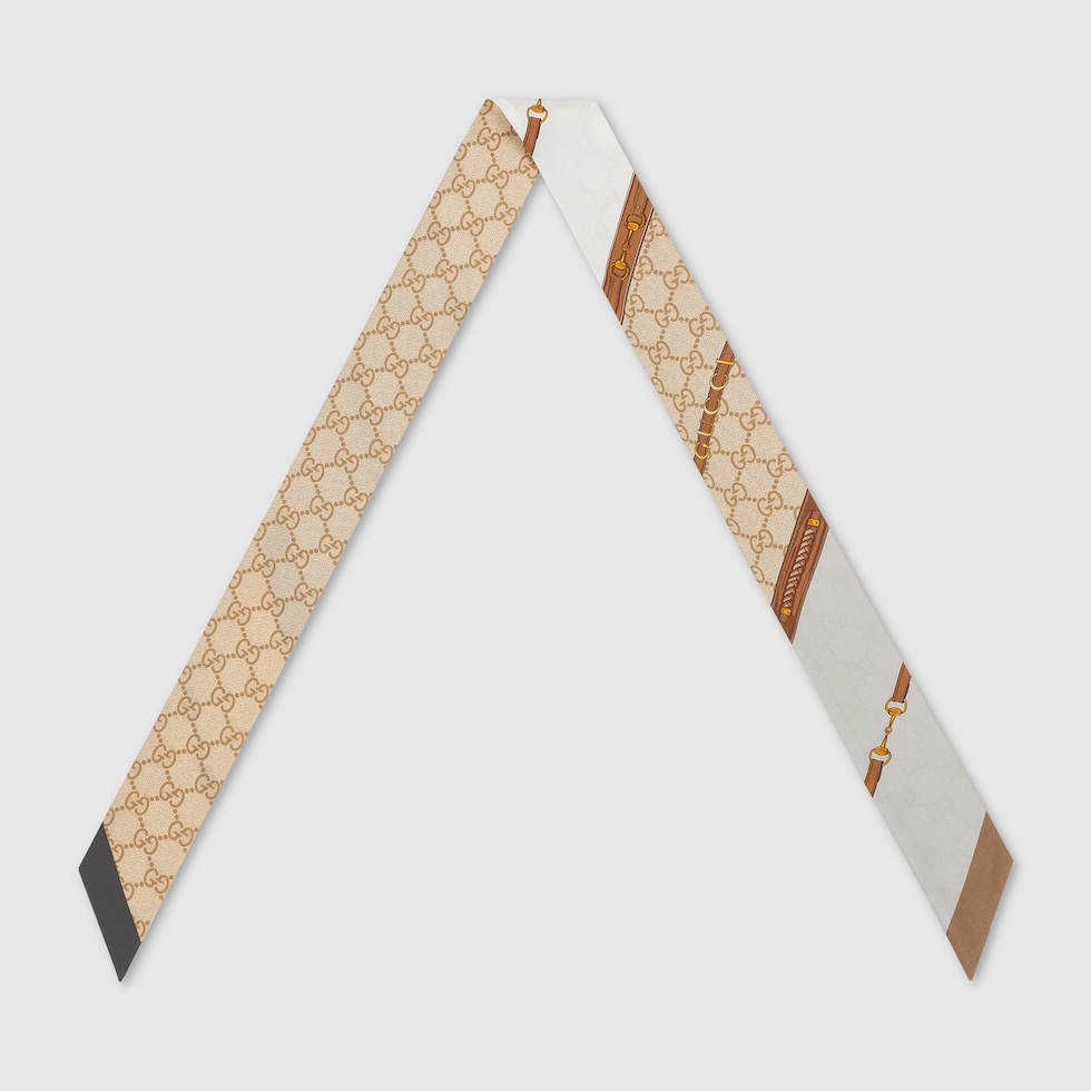 Printed silk ribbon in beige and ivory | GUCCI® CA