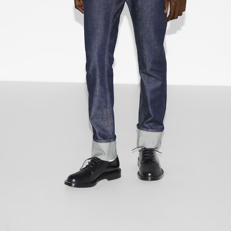 Men's lace-up shoe in black leather | GUCCI® US