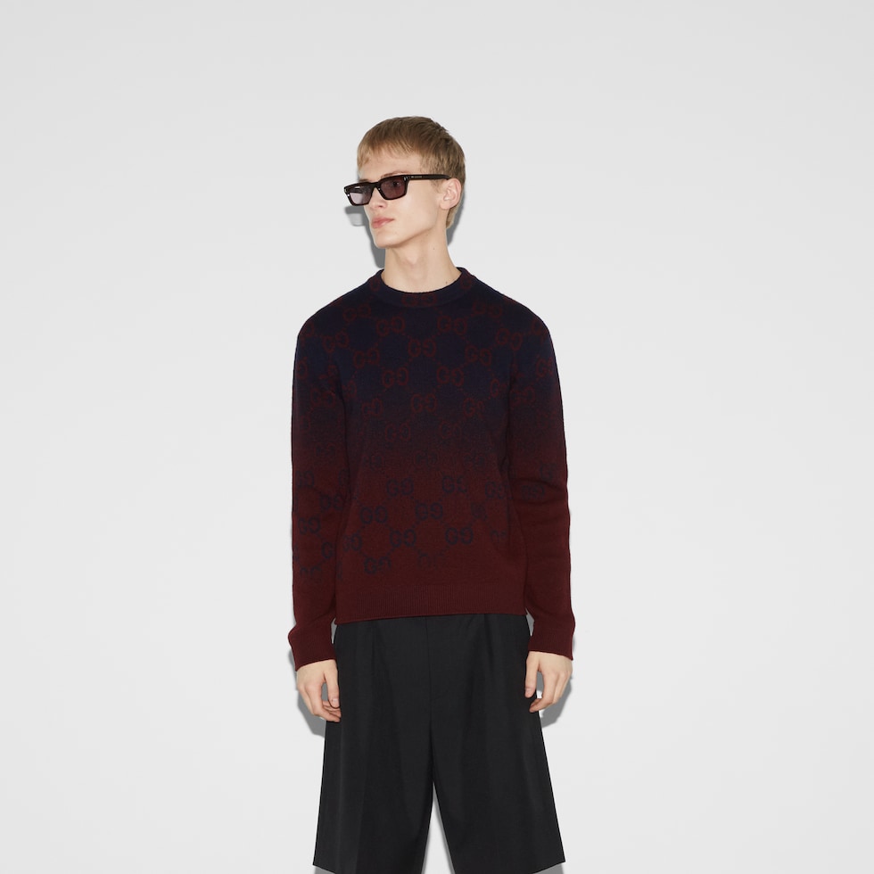GG degradé wool jacquard sweater in dark blue and bordeaux | GUCCI® UK