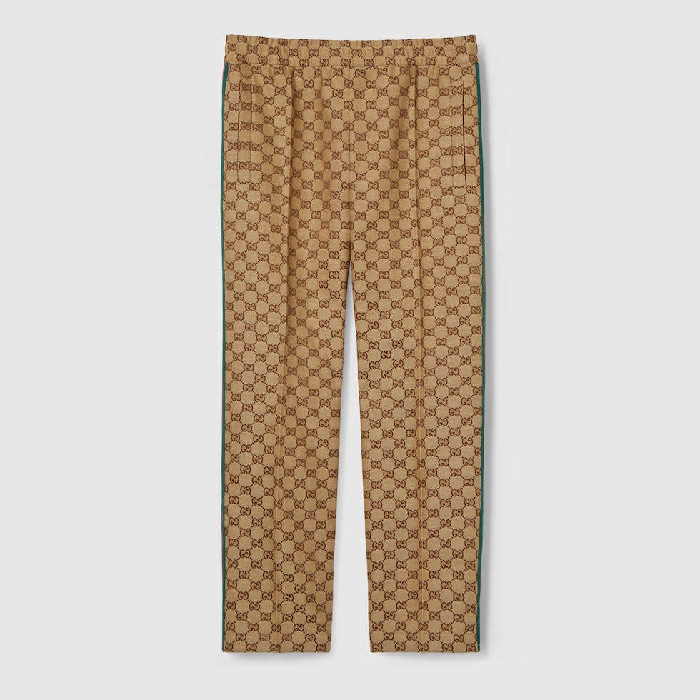 Pantalon de jogging en toile en mélange de lin GG en camel et ébène ...