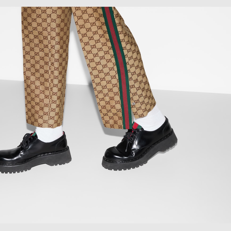 Pantalon de jogging en toile en mélange de lin GG en camel et ébène ...