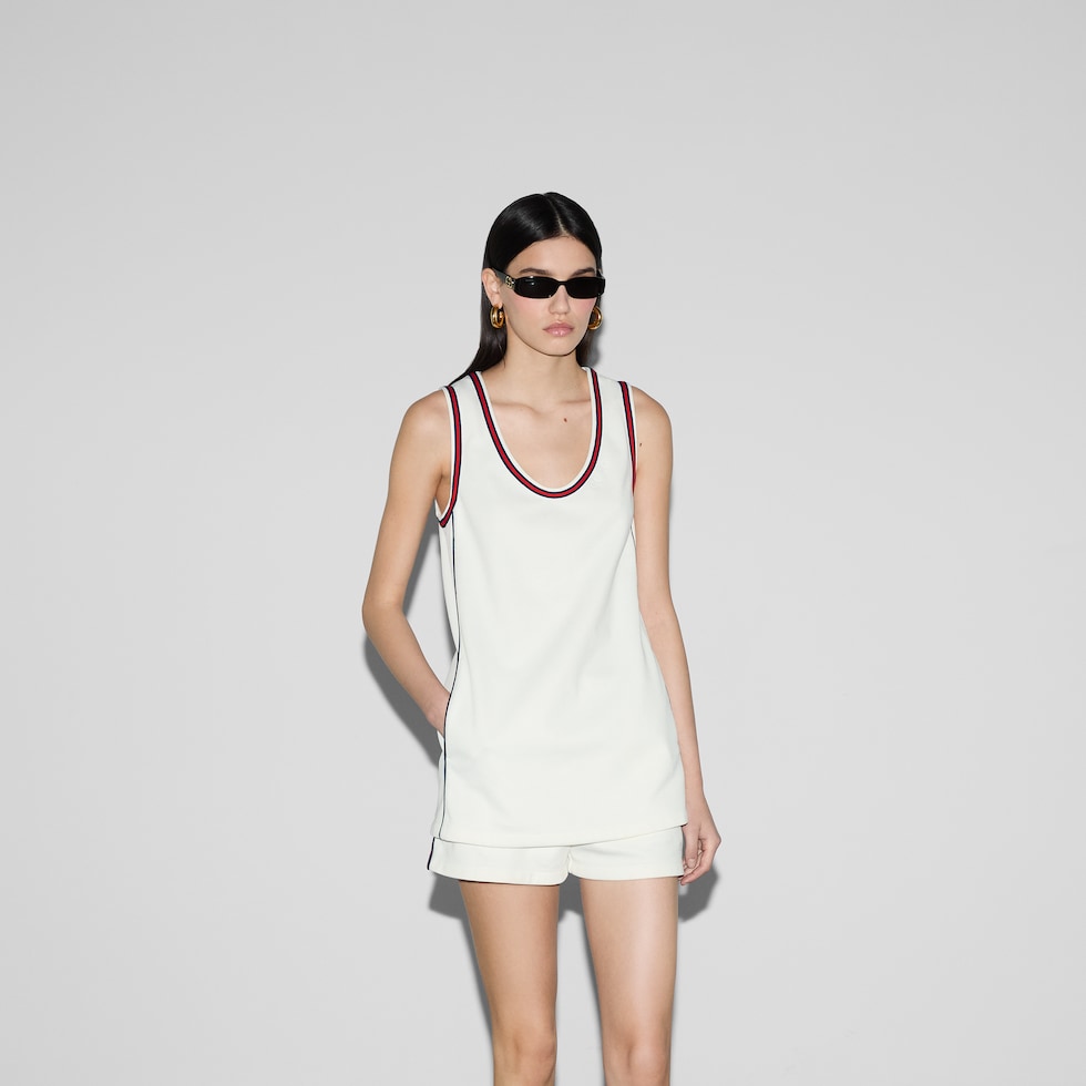 Technical jersey dress with Web in off white | GUCCI® UK