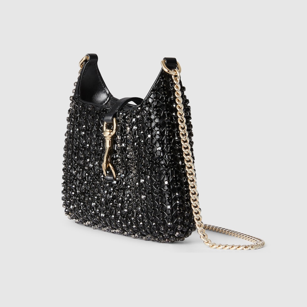 Gucci Jackie Notte crystal mini bag in crystal and black leather ...
