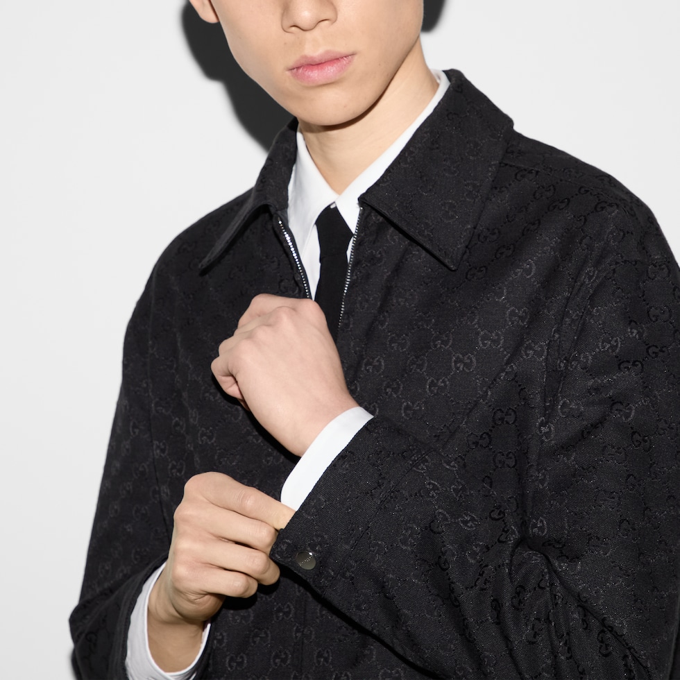 Reversible nylon and GG canvas jacket in black, beige and ebony | GUCCI ...